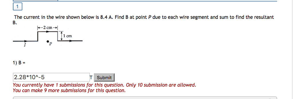Solved The current in the wire shown below is 8.4 A. Find B | Chegg.com
