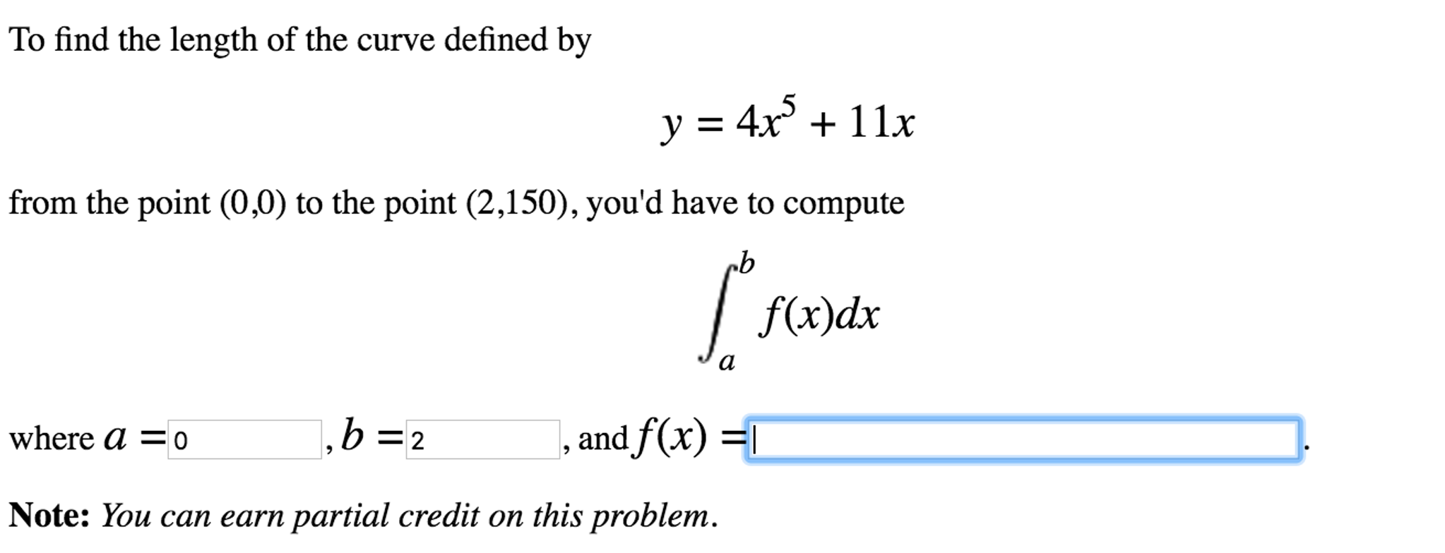 Solved To find the length of the curve defined by y = 4x^5 + | Chegg.com