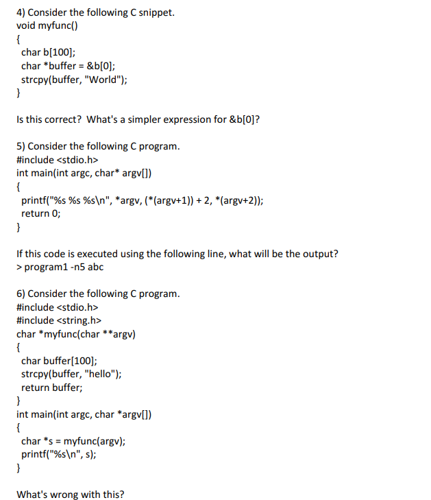 Solved 4) Consider the following C snippet. void myfunc() | Chegg.com