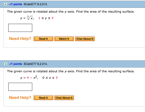 Solved The given curve is rotated about the y-axis. Find the | Chegg.com