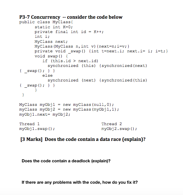 Solved P3-7 Concurrency -- consider the code below public | Chegg.com