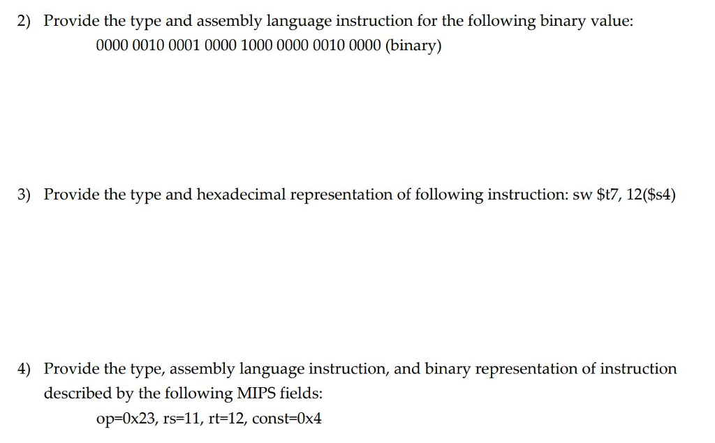 Solved 2 Provide The Type And Assembly Language Instruction