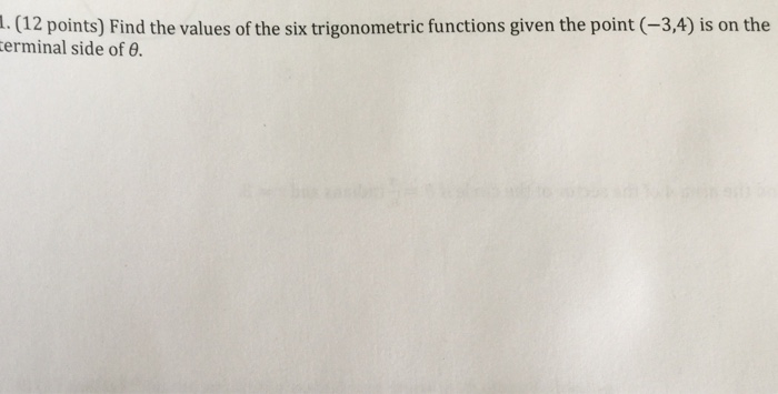 Solved Find the values of the six trigonometric functions | Chegg.com