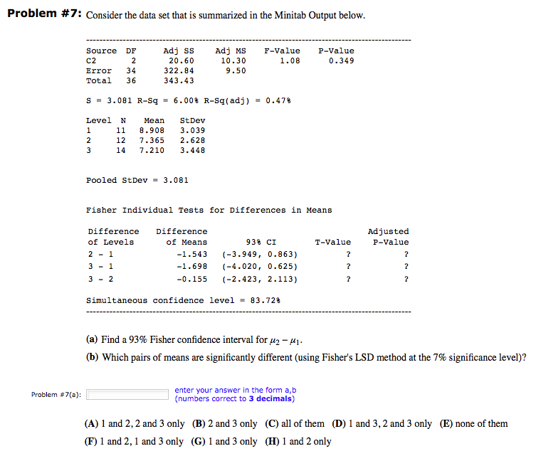 Solved Problem 7 Consider The Data Set That Is Summarized