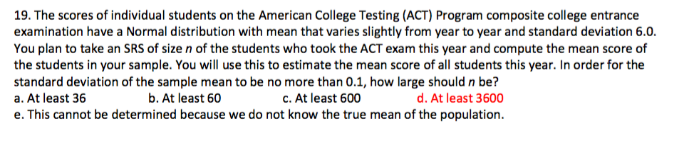 Solved The scores of individual students on the American | Chegg.com