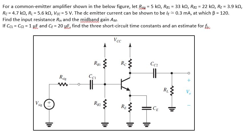 Solved For a common-emitter amplifier shown in the below | Chegg.com