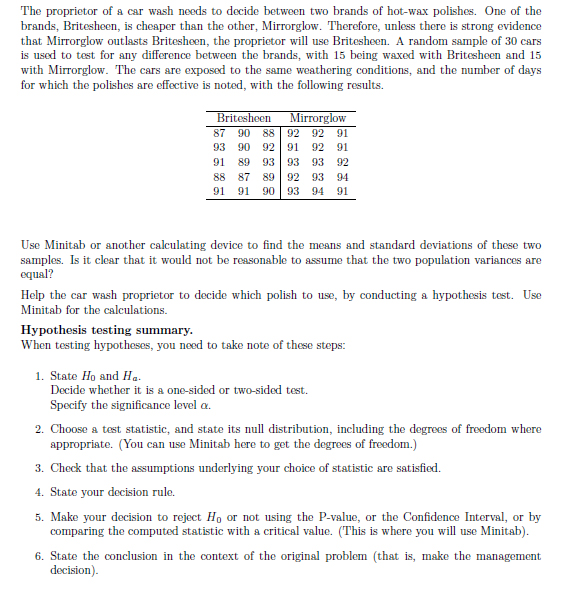 Solved Question relating to Hypothesis Testing in Minitab I | Chegg.com