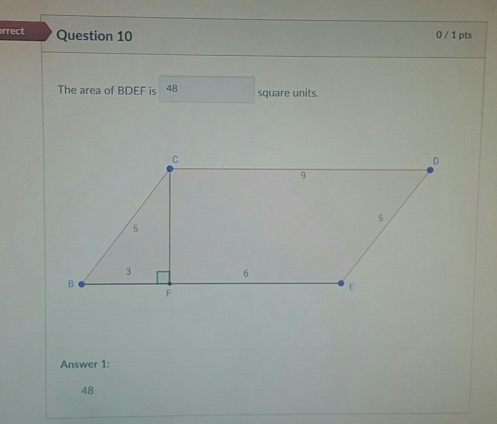 Solved The area of BDEF is 48 square units. Answer 1: 48 | Chegg.com