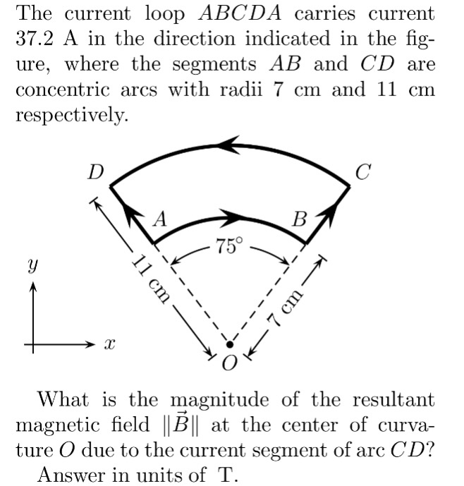 Solved The current loop ABCDA carries current 37.2 A in the | Chegg.com