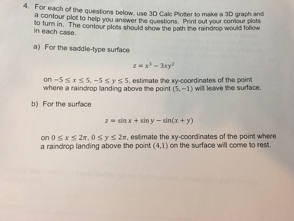 for each of the questions below, use 3d calc plotter | Chegg.com