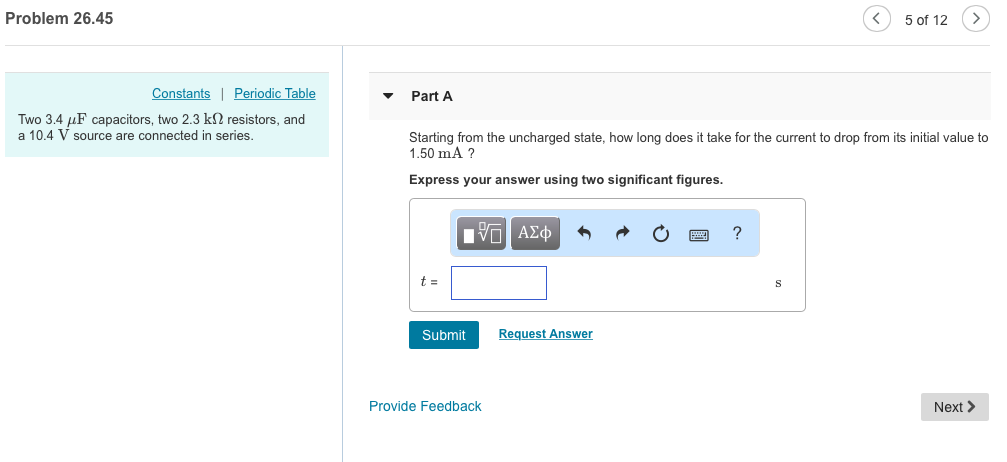 Solved Problem 26.45 5 of 12 > Constants Periodic Table Part | Chegg.com