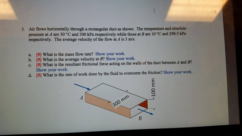 Solved 3. Air flows horizontally through a rectangular duct | Chegg.com