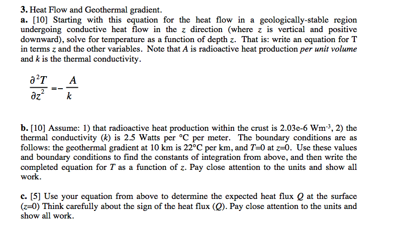 Solved 3. Heat Flow and Geothermal gradient. a. 10 Starting | Chegg.com