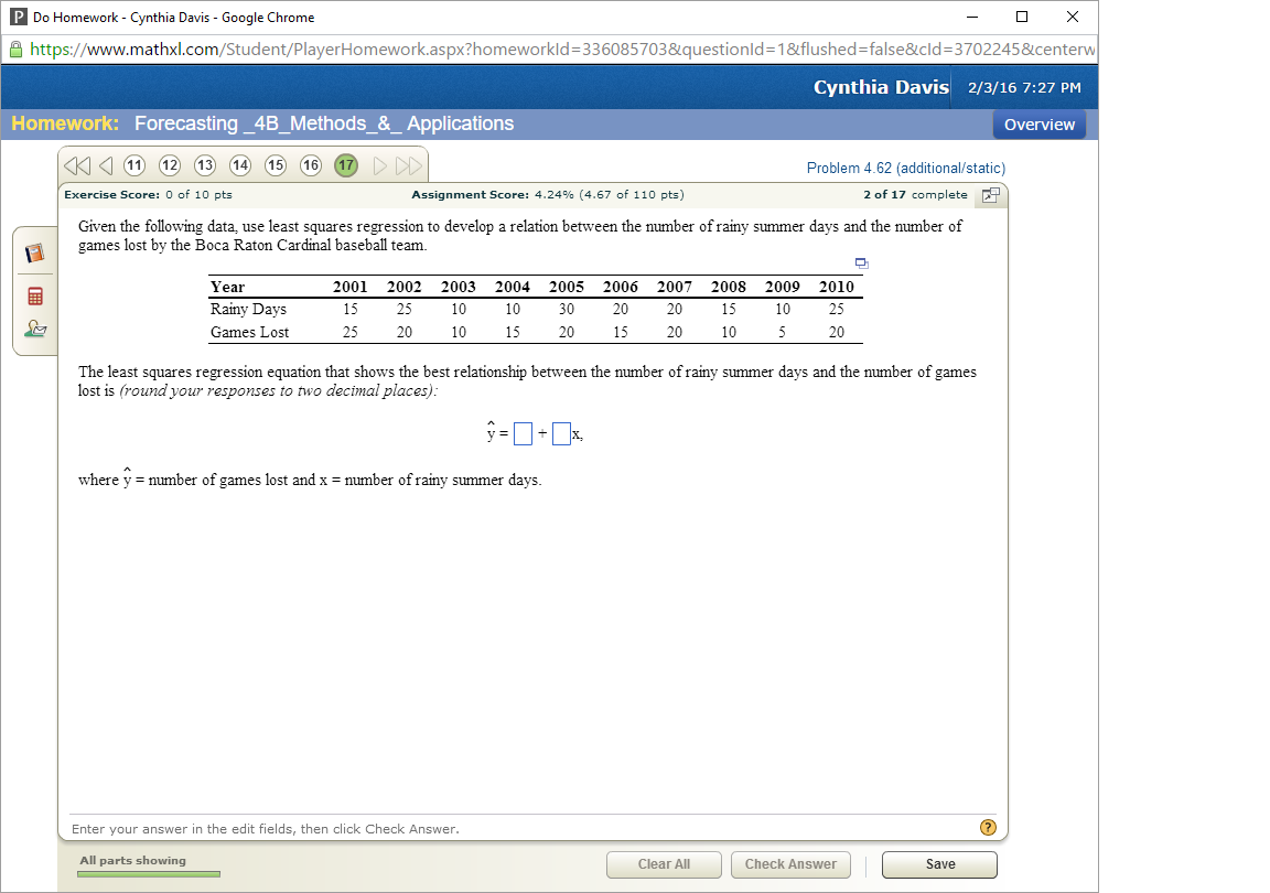 Solved Given The Following Data Use Least Squares Regres 