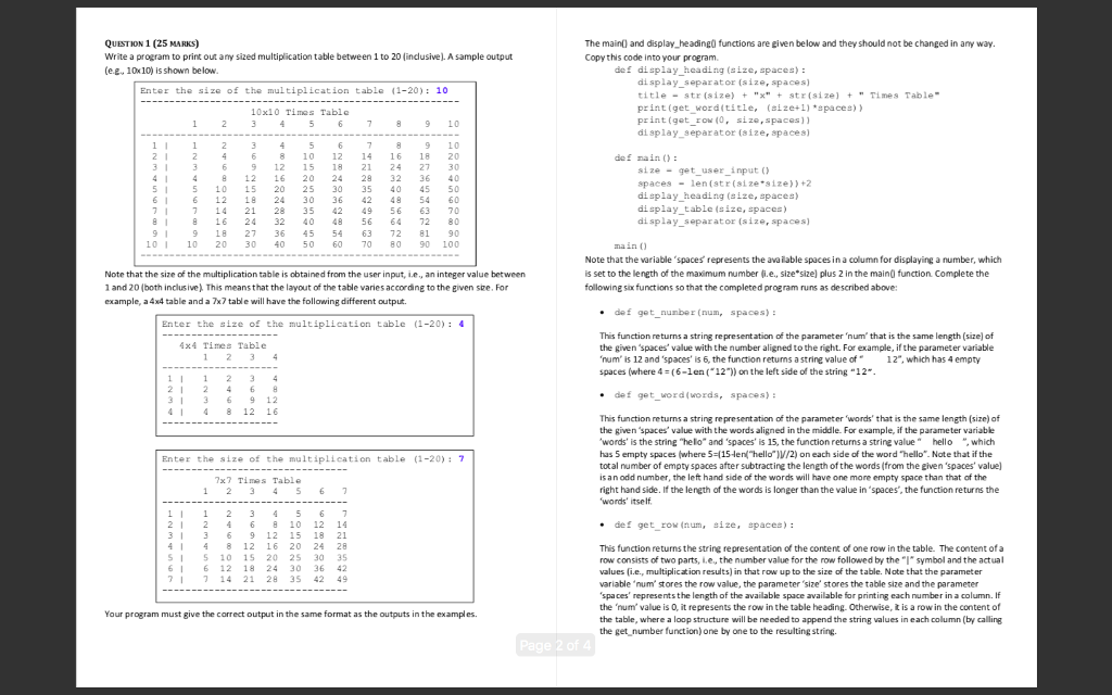 Solved QUESTION 1 (25 MARKS) Write a program to print out | Chegg.com