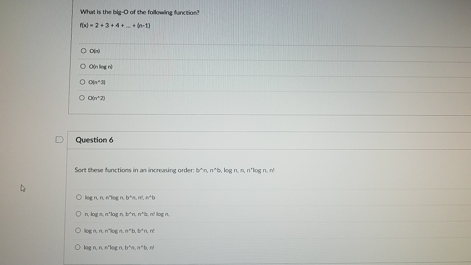 Solved Big o of f(x) and sorting of functions in an | Chegg.com