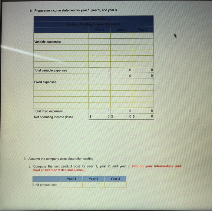 Prepare an income statement for year 1, year 2, and | Chegg.com