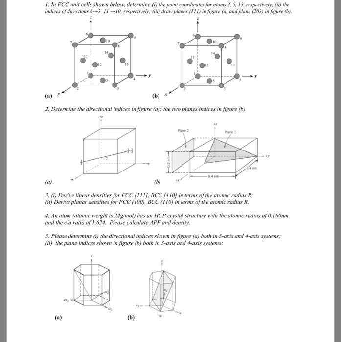 Solved I. In FCC unit cells shown below, determine () | Chegg.com