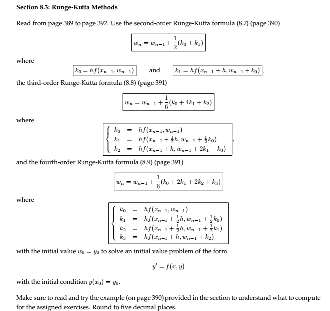 Solved Section 8.3: Runge-Kutta Methods Read from page 389 | Chegg.com