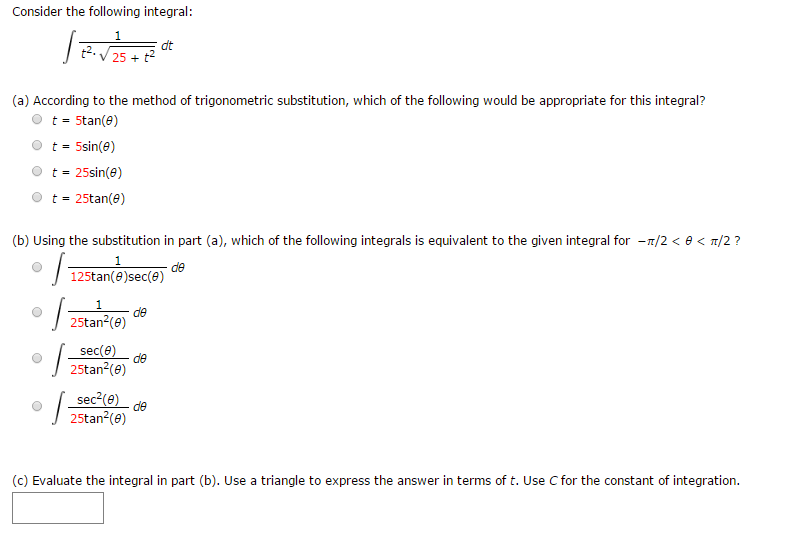 Solved Consider the following integral: integral 1/t^2 | Chegg.com