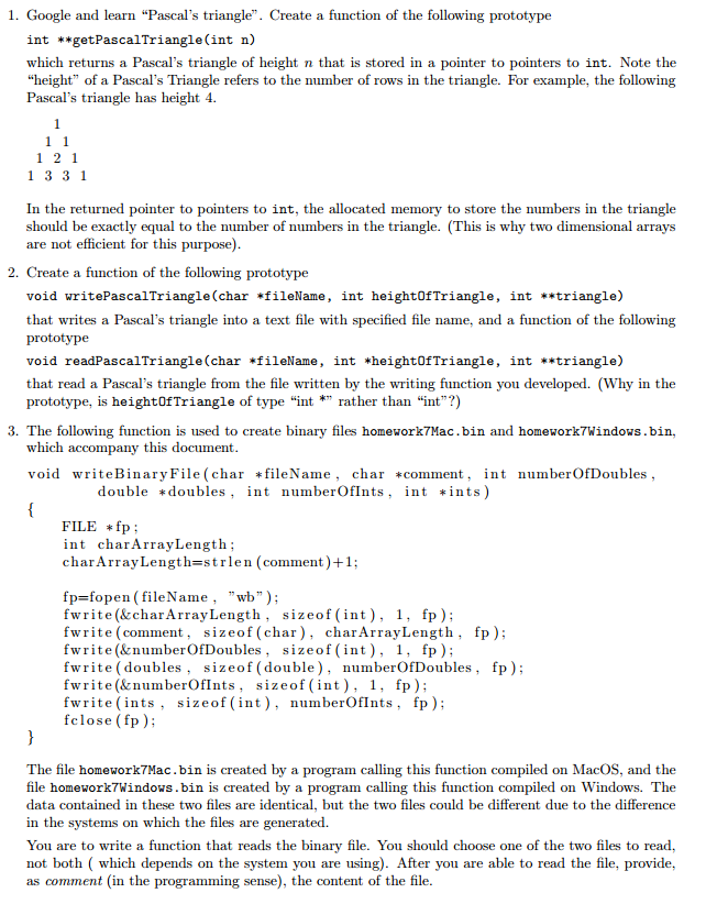 Solved Google and learn "Pascal's triangle". Create a | Chegg.com