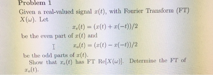 Solved Given a real-valued signal x(t), with Fourier | Chegg.com