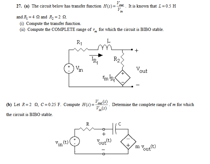 Solved 27. (a) The circuit below has transfer function | Chegg.com
