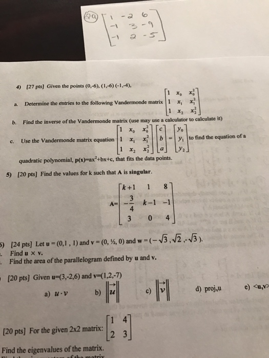 Solved Given the points (0, -6), (1, -6), (-1, -4). | Chegg.com