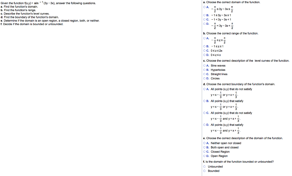 Solved a. Choose the correct domain of the function Given | Chegg.com