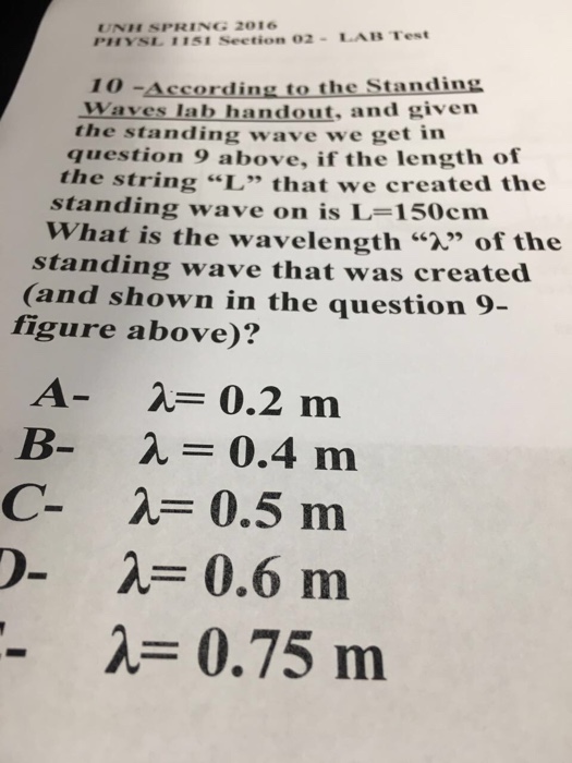 Solved According to the Standing Waves lab handout, and | Chegg.com