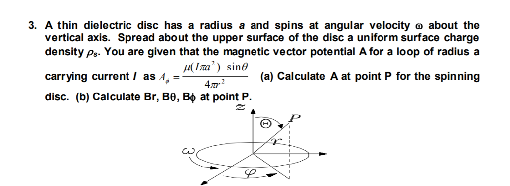 Solved 3. A thin dielectric disc has a radius a and spins at | Chegg.com