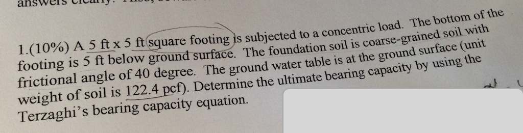 Solved A 5 ft times 5 ft square footing is subjected to a | Chegg.com