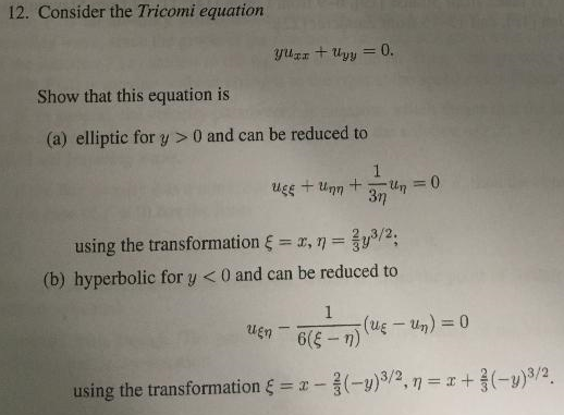 Solved 12 Consider The Tricomi Equation Show That This