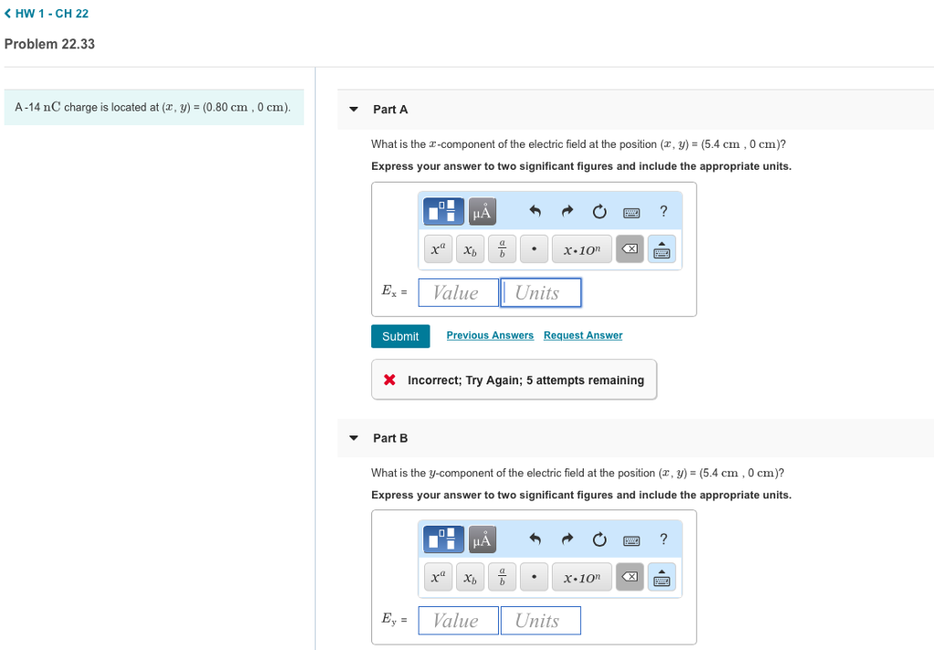 Solved ?HW 1-CH 22 Problem 22.33 A-14 nC charge is located | Chegg.com