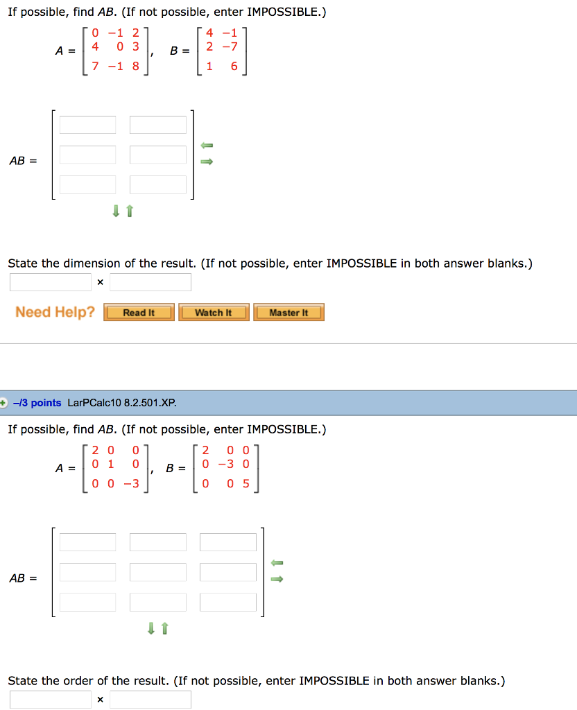 Solved If Possible Find Ab If Not Possible Enter