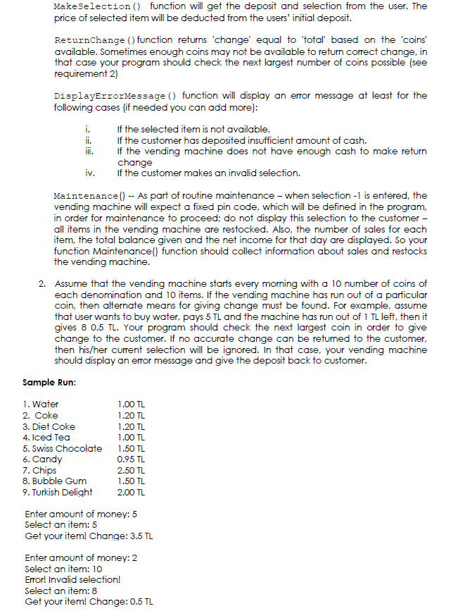 Programming Assignment 3: Vending Machine Purpose The | Chegg.com