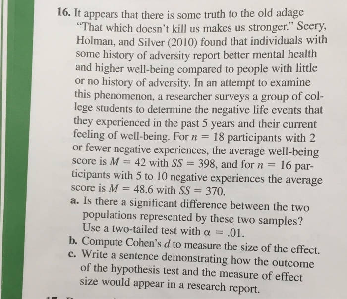 Solved It appears that there is some truth to the old adage | Chegg.com