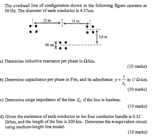 Solved The overhead line of configuration shown in the | Chegg.com