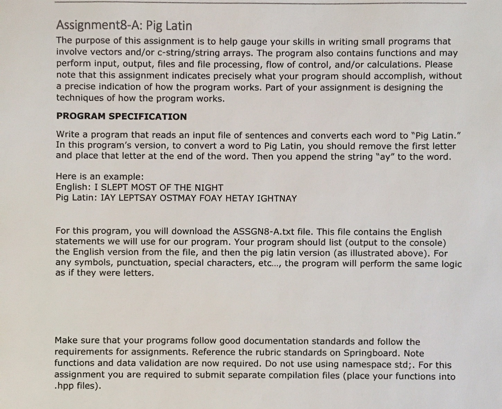 Solved Assignment8-A: Pig Latin The purpose of this | Chegg.com