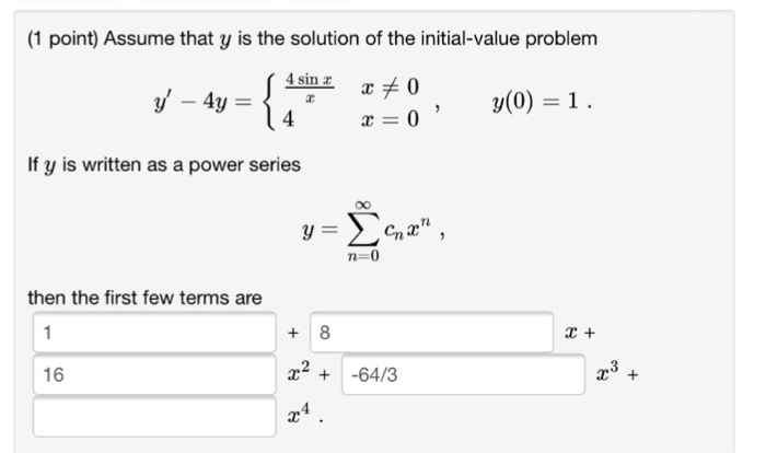 Solved (1 point) Assume that y is the solution of the | Chegg.com