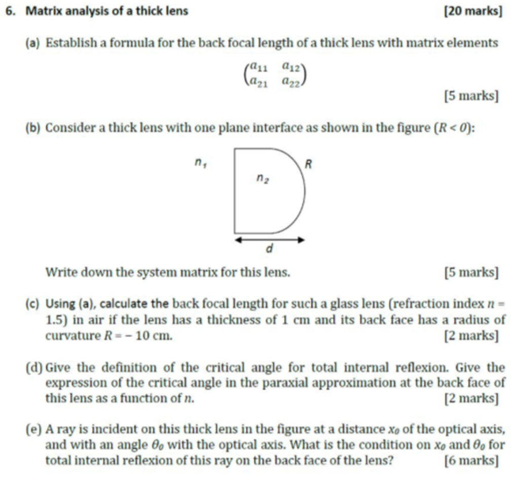 Solved Establish a formula for the back focal length of a | Chegg.com