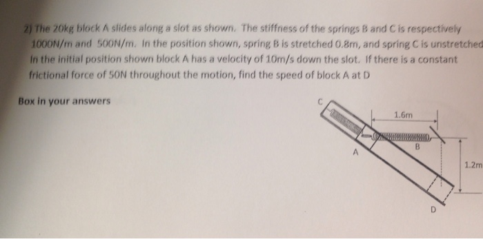 Solved 2) The 20kg block A slides along a slot as shown. The | Chegg.com