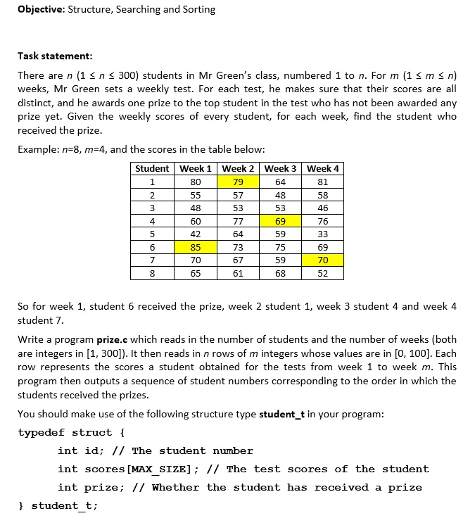 Solved Objective: Structure, Searching and Sorting Task | Chegg.com