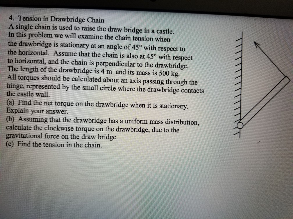 Solved 4. Tension in Drawbridge Chain A single chain is used | Chegg.com