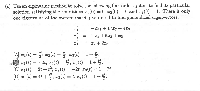 Solved (c) Use an eigenvalue method to solve the following | Chegg.com