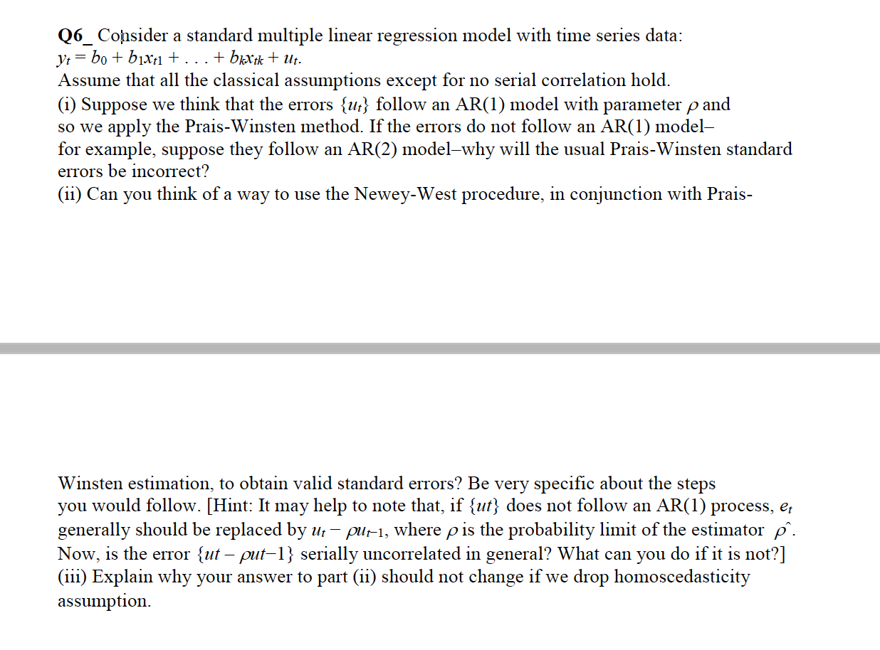 Q6_ Consider a standard multiple linear regression | Chegg.com