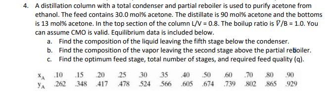 4. A distillation column with a total condenser and | Chegg.com