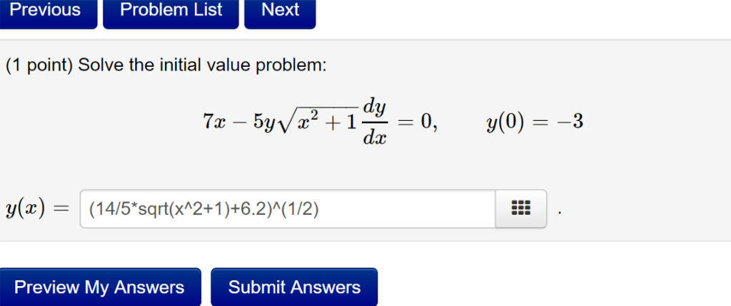 Solved Solve the initial value problem: 7x - 5y squareroot | Chegg.com