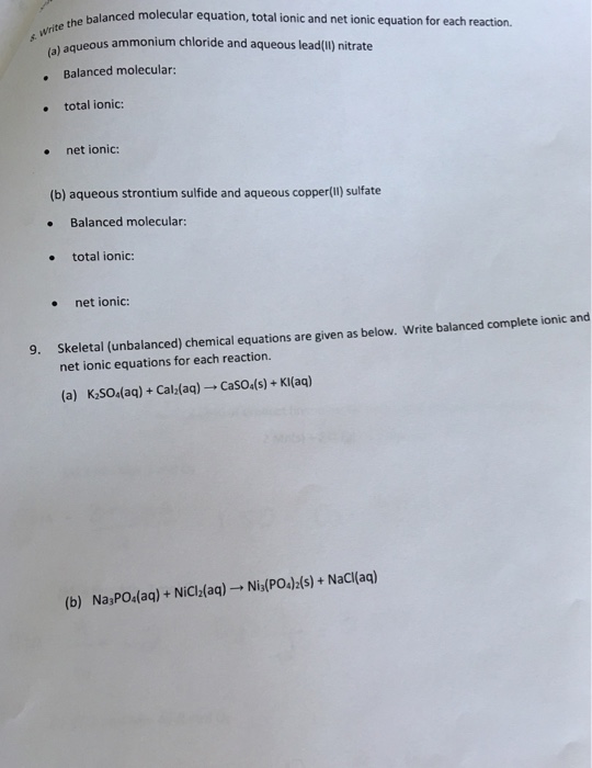 Solved Write the blanced molecular equation, total ionic and | Chegg.com
