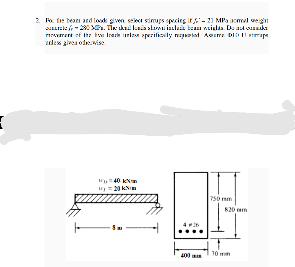 Solved 2. For the beam and loads given, select stirrups | Chegg.com